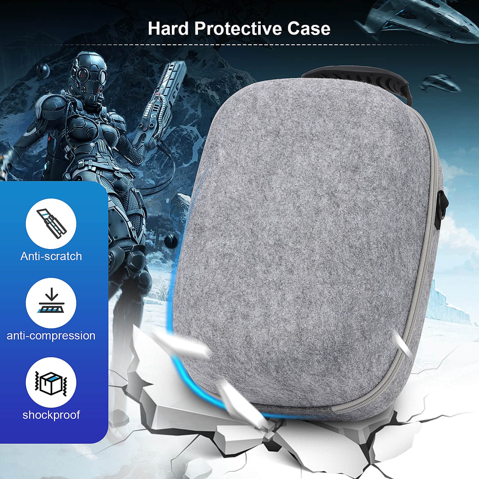 QYCHHJ Hard Carrying Case for PlayStation VR2 All-in-One VR Gaming Headset and Touch Controllers, Portable Travel Cover Storage Bag with Shoulder Strap & Lens Cloth for PS VR2 Accessories, Gray
