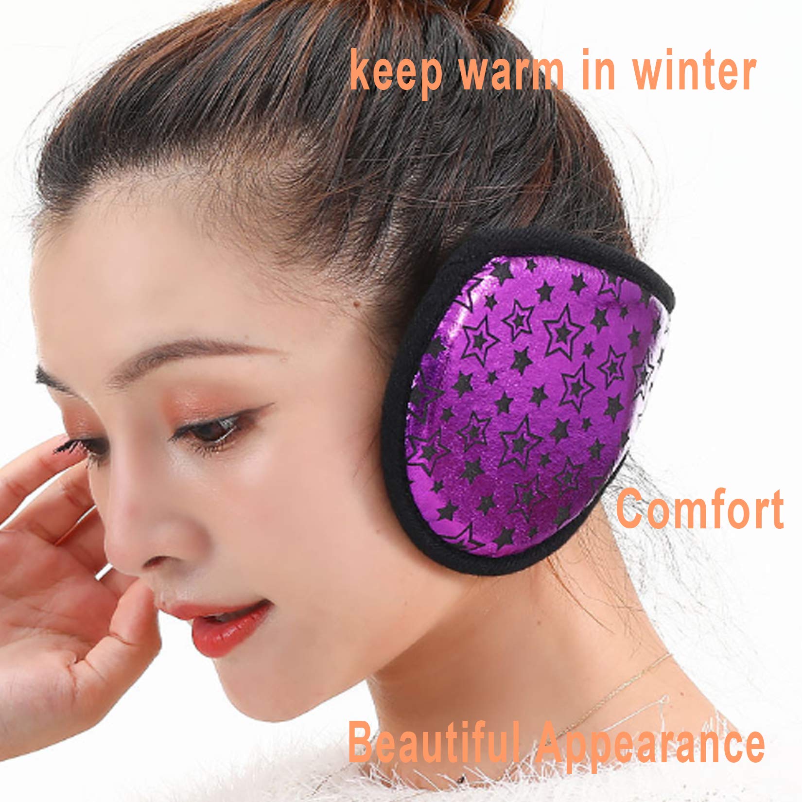 luckkyme 4 Pack Multicolor Winter Outdoor Sports Snowboarding Windproof Plush EarMuffs Unisex Earmuffs (Star Color)