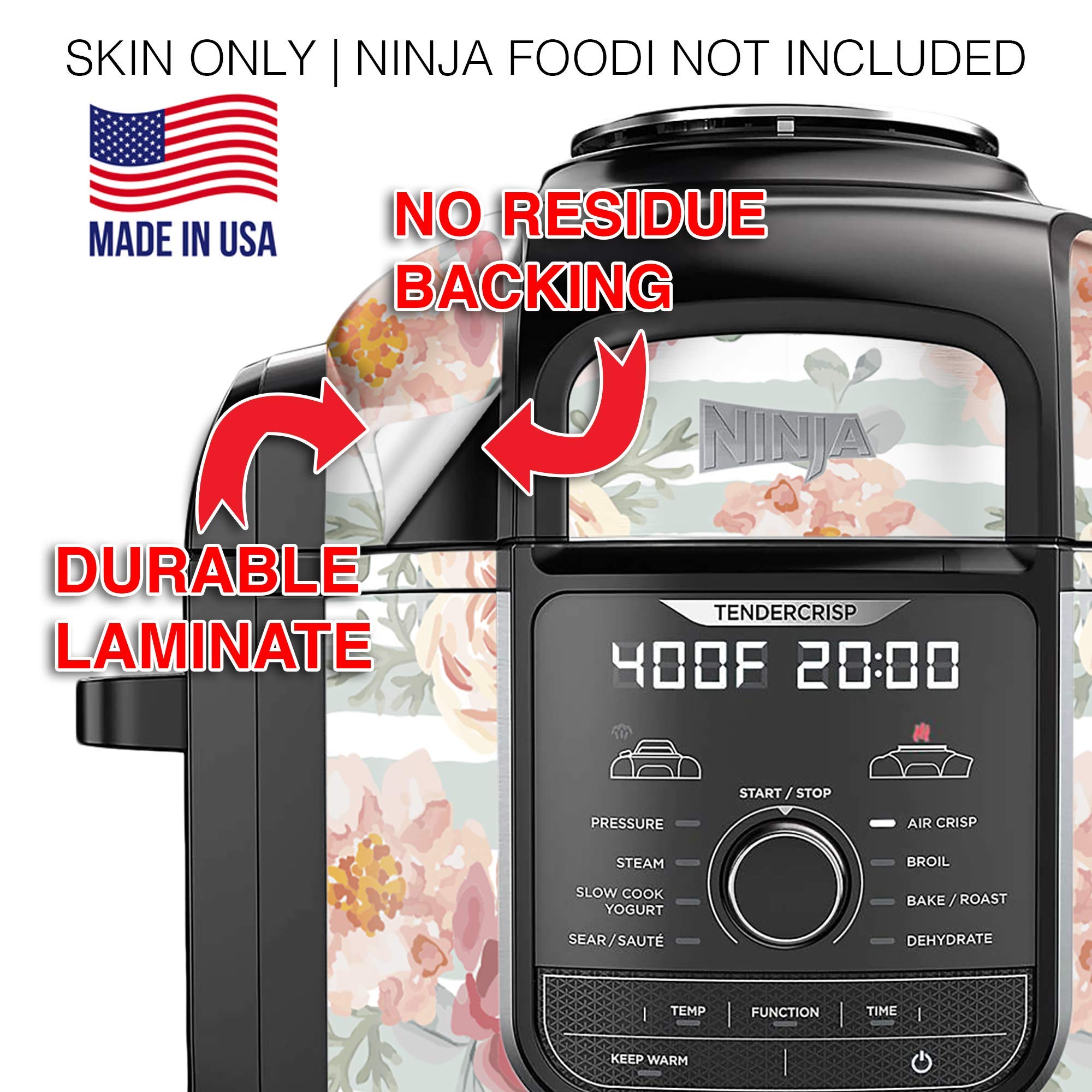 KRAFT'D Wrap for Ninja Foodi 8 Quart - QT Accessories Cover Sticker - Wraps fit Deluxe Cooker Mdl: FD402 LP3 | Pastel Floral Rose