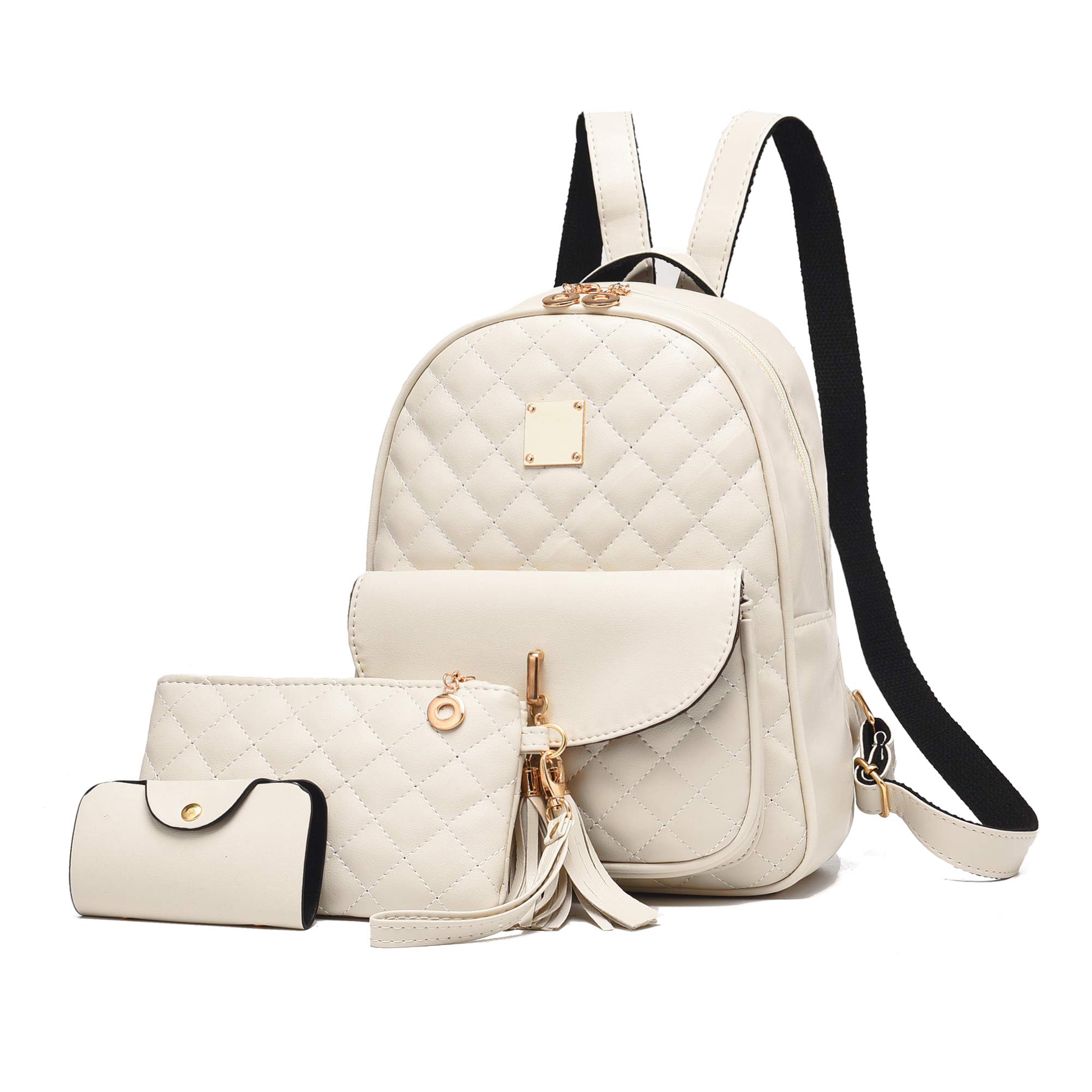 I IHAYNER Women's Simple Design Quilted Backpack Mini Backpack for Women 3 Pcs Leather Backpack Purse for Women Mini Backpack for Ladies Brown