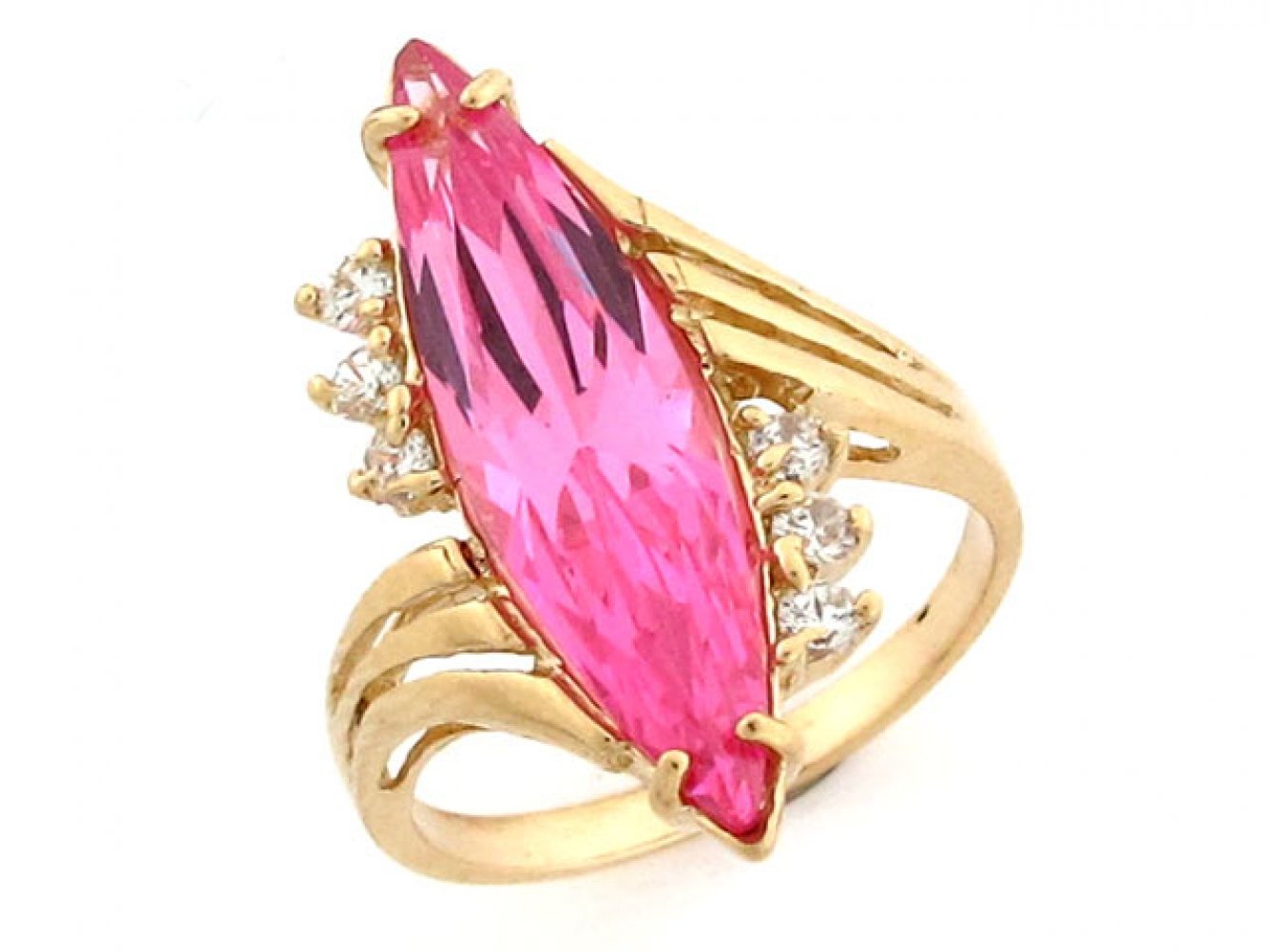 Jewelry Liquidation 14k Solid Yellow Gold Pink CZ Synthetic October Birthstone Ring