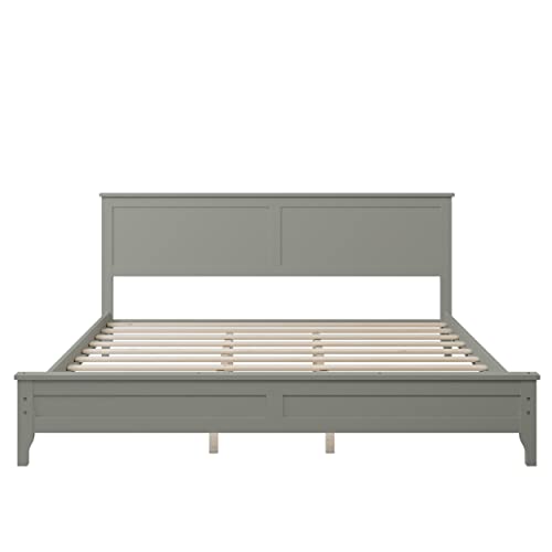 YUNLife&Home Modern King Size Platform Bed with Headboard and Footboard,Solid Wood Bed Frame with Center Support Legs for Kids Teens Adults,No Box Spring Needed