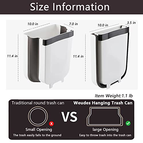 Weudes Hanging Kitchen Trash Can,Collapsible Small Garbage Can for Kitchen,Foldable Compost Bin with Trash Bag Holder for Cabinet Door/Car/Office/Bedroom/Bathroom/RV Traveling.