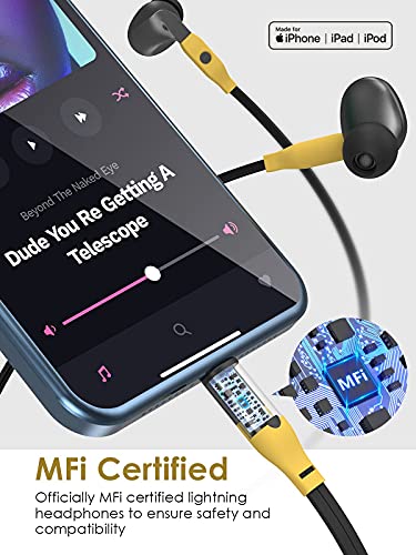 iPhone Headphones Wired with Lightning Connector, Wired Earbuds for iPhone,Apple MFi Certified Earphones with Microphone & Volume Control,Compatible for iPhone 14/13/12/11/Pro Max/XR/XS/X/8/7/SE