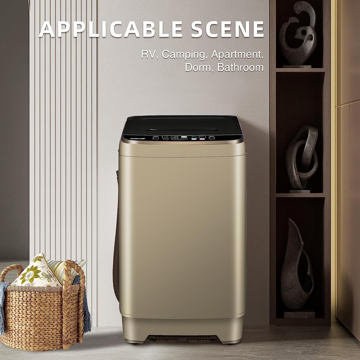 iTOTU Full Automatic Washing Machine, 15.6 lbs Top Load Portable Washer with Drain Pump, LED Display with 10 Programs & 8 Water Levels Selections, Ideal for Apartment, Dorm, RV