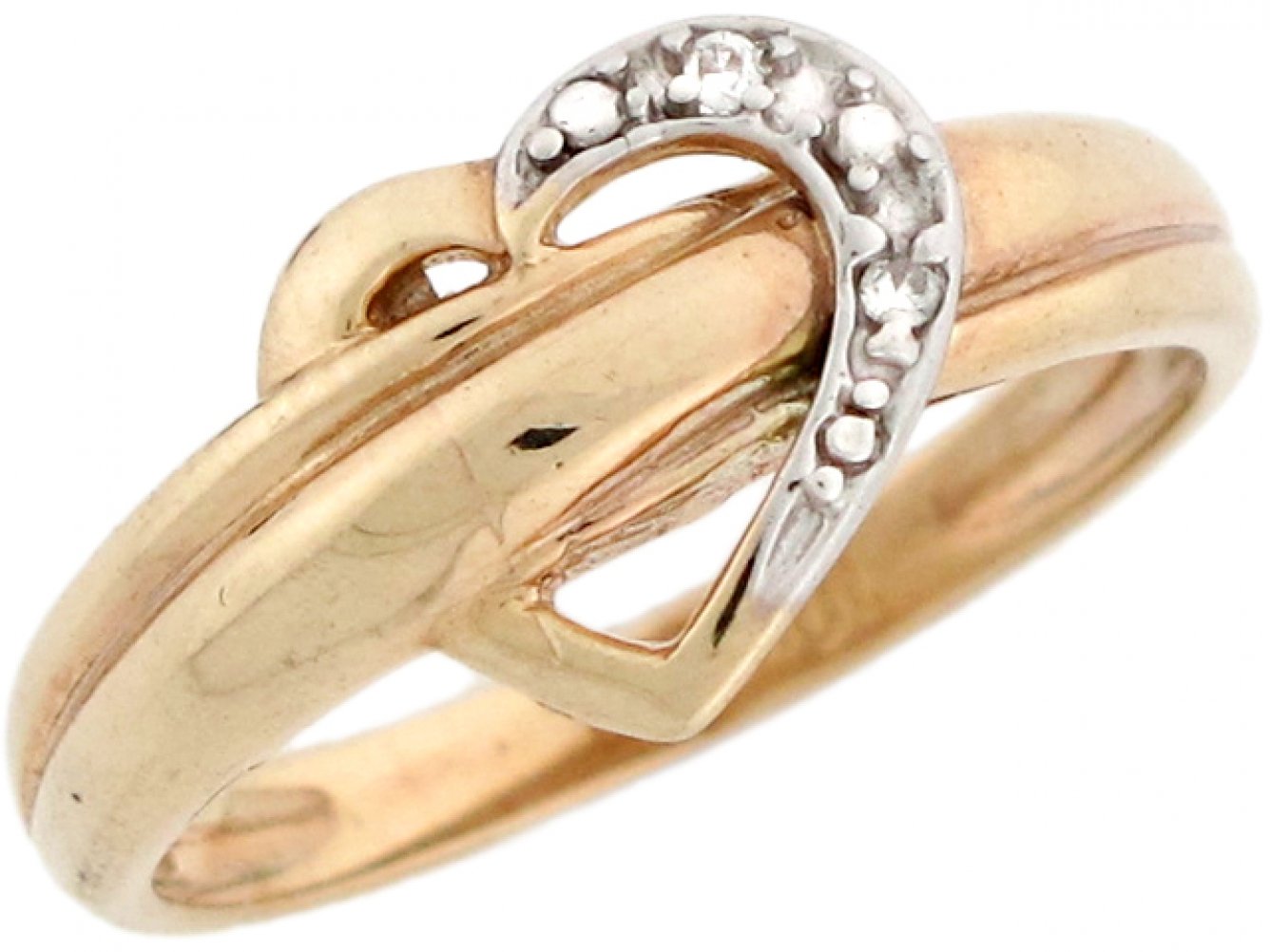 Jewelry Liquidation 10k Two Tone Solid Gold 0.02cttw Real Diamond Heart Love Symbol Ring