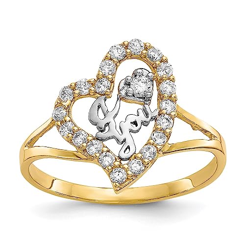IceCarats 10K Yellow Gold White I Love You Cubic Zirconia CZ Heart Ring Size 6