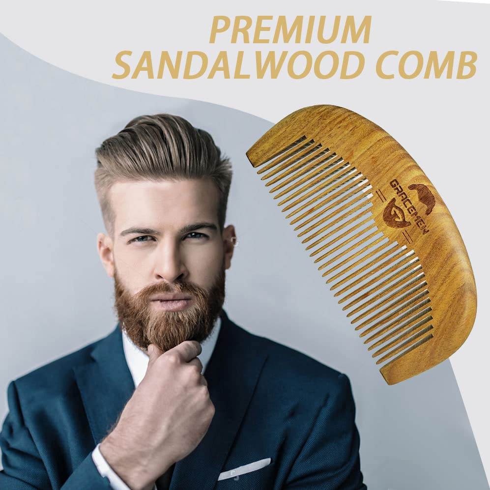 Sandalwood Beard Comb for Men, Pocket Size Detangler for Beards and Mustache