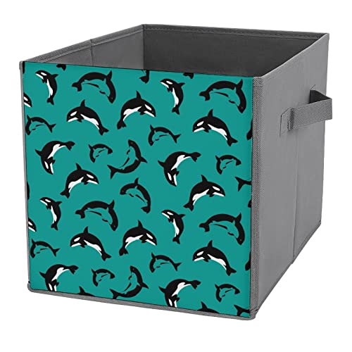Whales Pattern Storage Bins Cubes Foldable Fabric Organizers with Handles Clothes Bag Book Box Toys Basket for Shelves Closet 10.6"