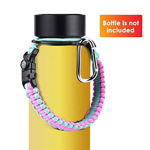 KATUMO 2 Pack Paracord Handle for Hydro Flask Wide Mouth Water Bottles for 12oz - 64oz Bottles (Not Fit for Hydro Flask 2.0), Black+Powder-Blue