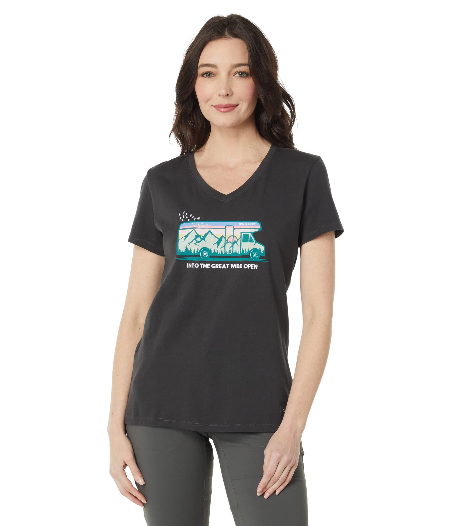 Life is Good Women's Crusher V-Neck Graphic T-Shirt (Pay Attention Cat Eyes - Himalayan Pink, X-Large)