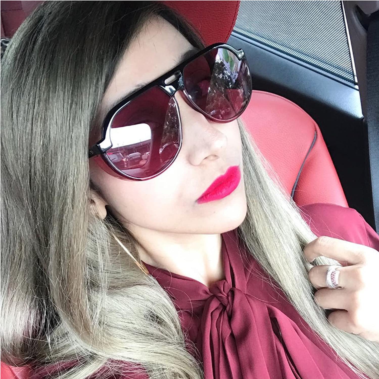 KYMISINKY Fashion Vintage Aviator Sunglasses for Women Men Large Frame with Side Shield UV Protection KY2000S (Transparent Red/Red Lens)