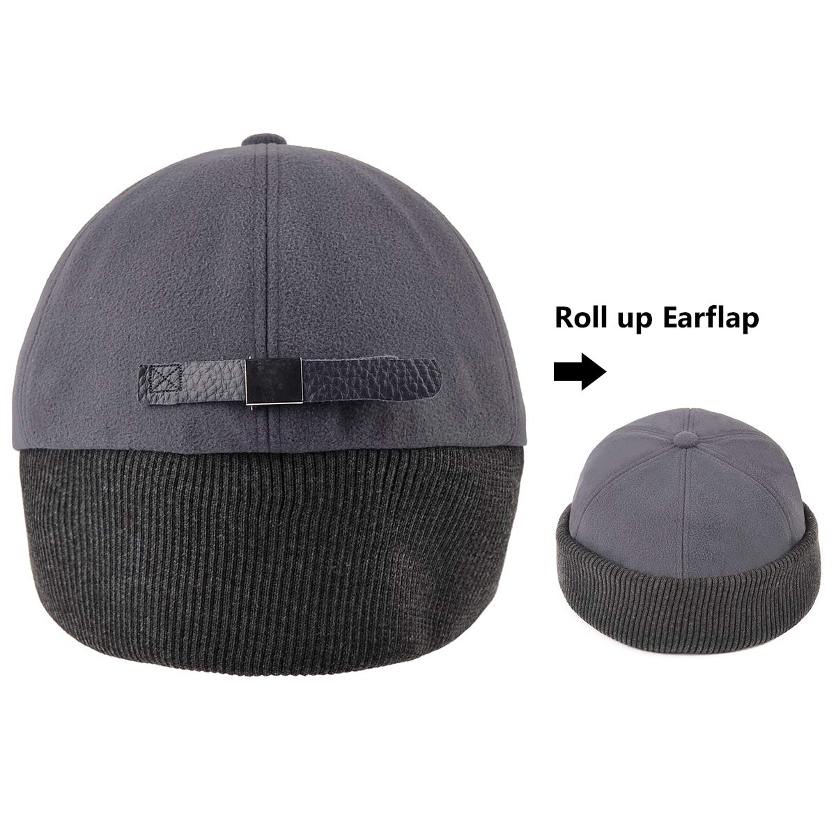 LCZTN Wool Winter Baseball Cap with Warmer Earflap for Men & Women Outdoor Beanie Hat Dark Grey