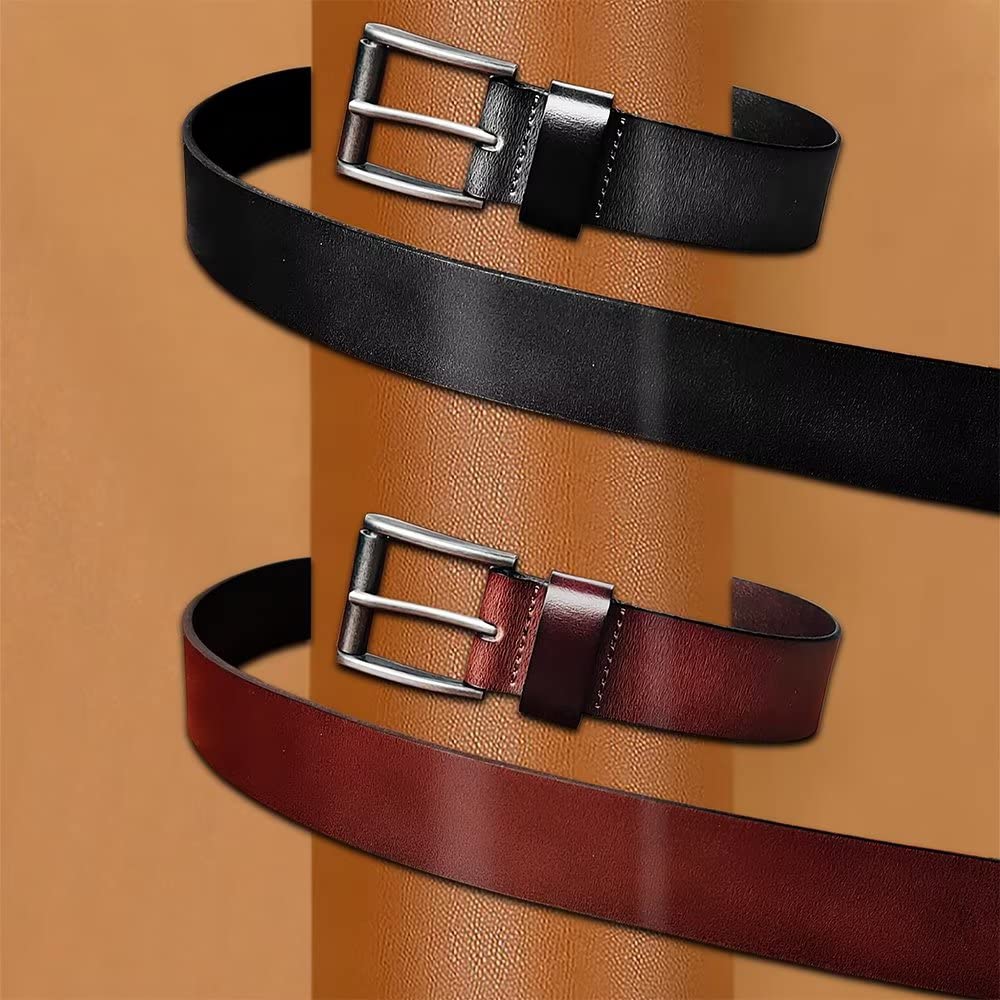 Mens Belt Leather for Jeans, Samilor Full Grain Leather Work Belt 1.5", 100% Fine Leather Belt Roller Buckle for Casual Pants,BLACK, SIZE 37-40