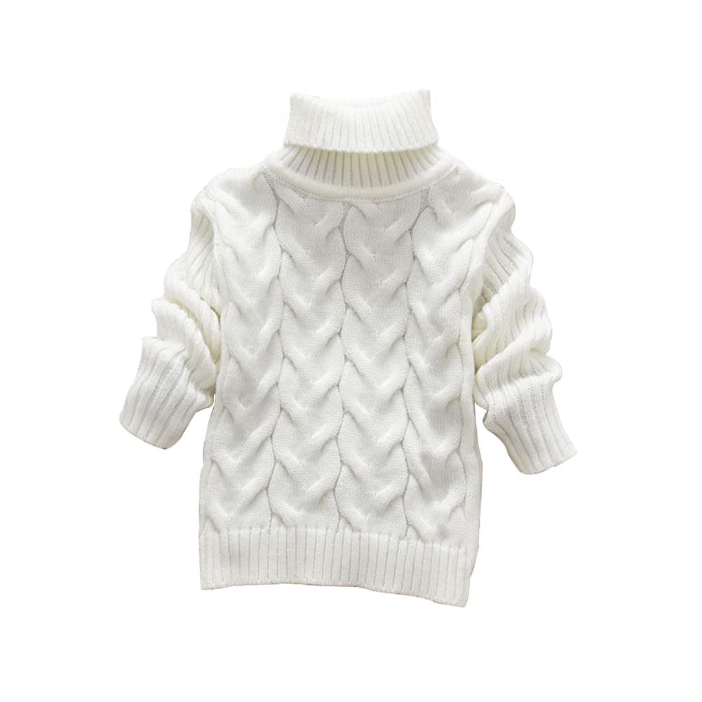Ritatte Toddler Baby Girls Boys Sweaters Turtleneck Cable Knit Long Sleeve Warm Pullover Sweater Fall Winter Top Clothes (14, White)
