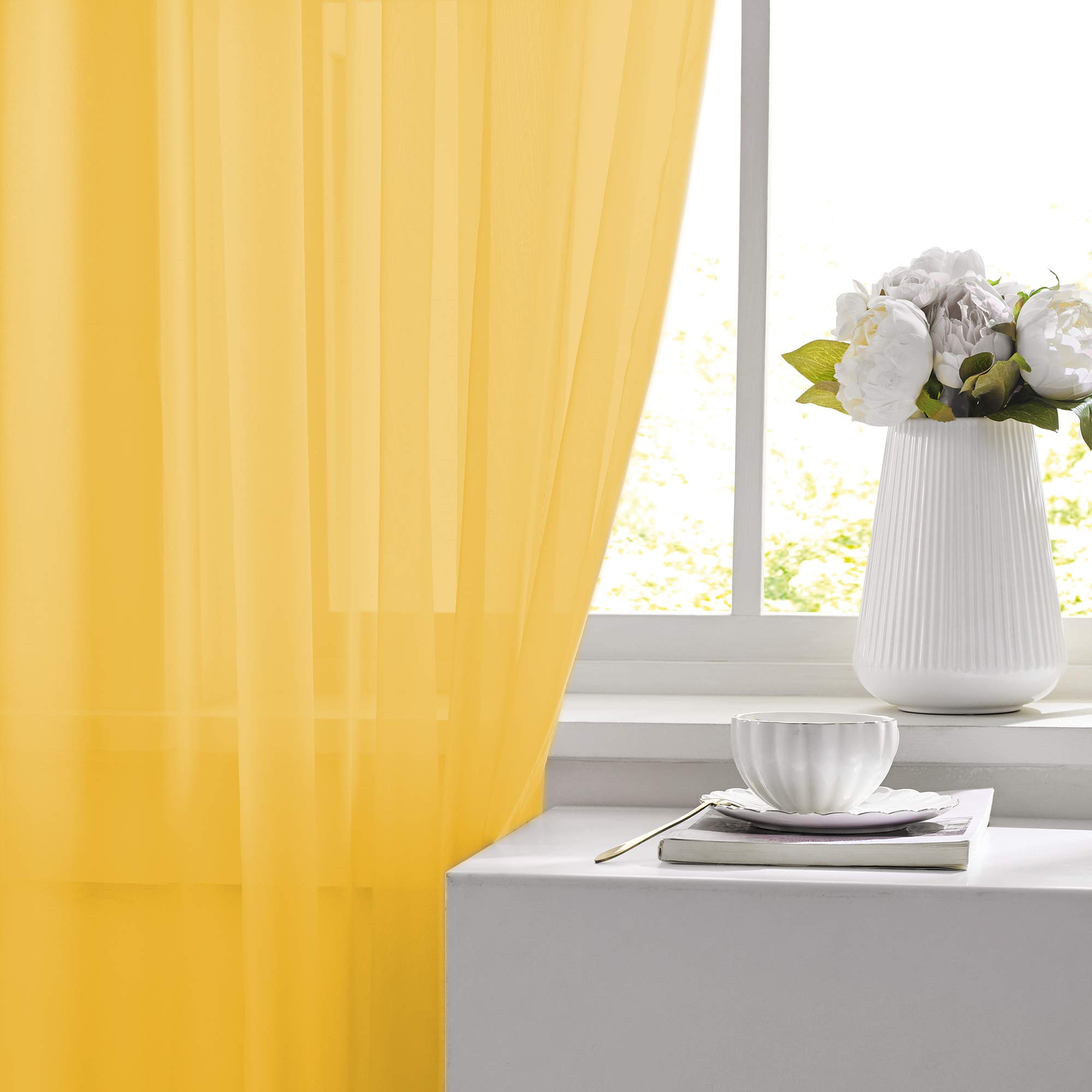 KEQIAOSUOCAI Gold Yellow Sheer Curtains for Small Windows Rod Pocket Short Dark Yellow Sheer Drapes 45 Inch for Bathroom Basement 1 Pair 52x45