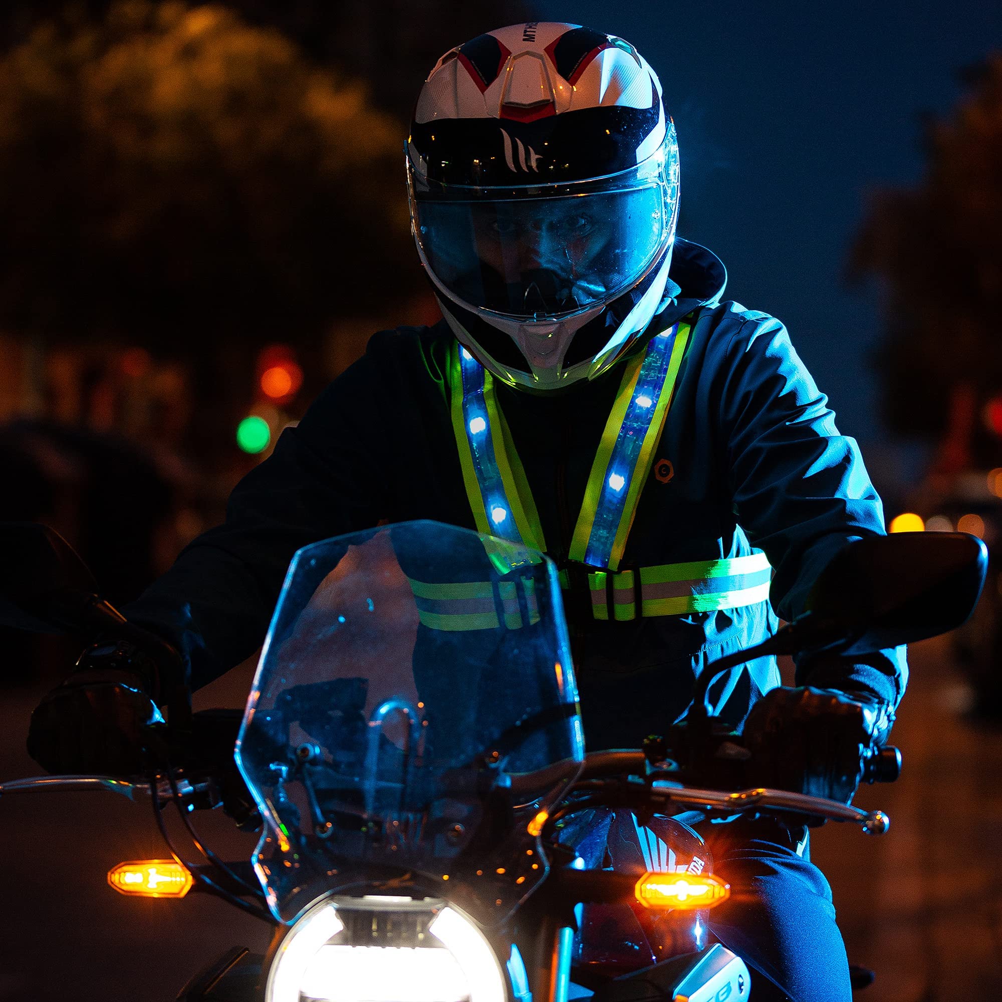 LED Reflective Vest for Running or Cycling USB Rechargeable, High Visibility Safety Vest for Construction, Running Lights for Runners, Motorcycle Vest, Adjustable Reflective Running Gear (Neon Green)