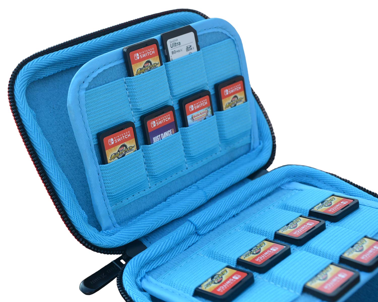 Jun Xuan Premium Game Card Case for Nintendo Switch Games, Switch Game Storage Holder or PS Vita or SD Memory Card Case, Black/ Blue