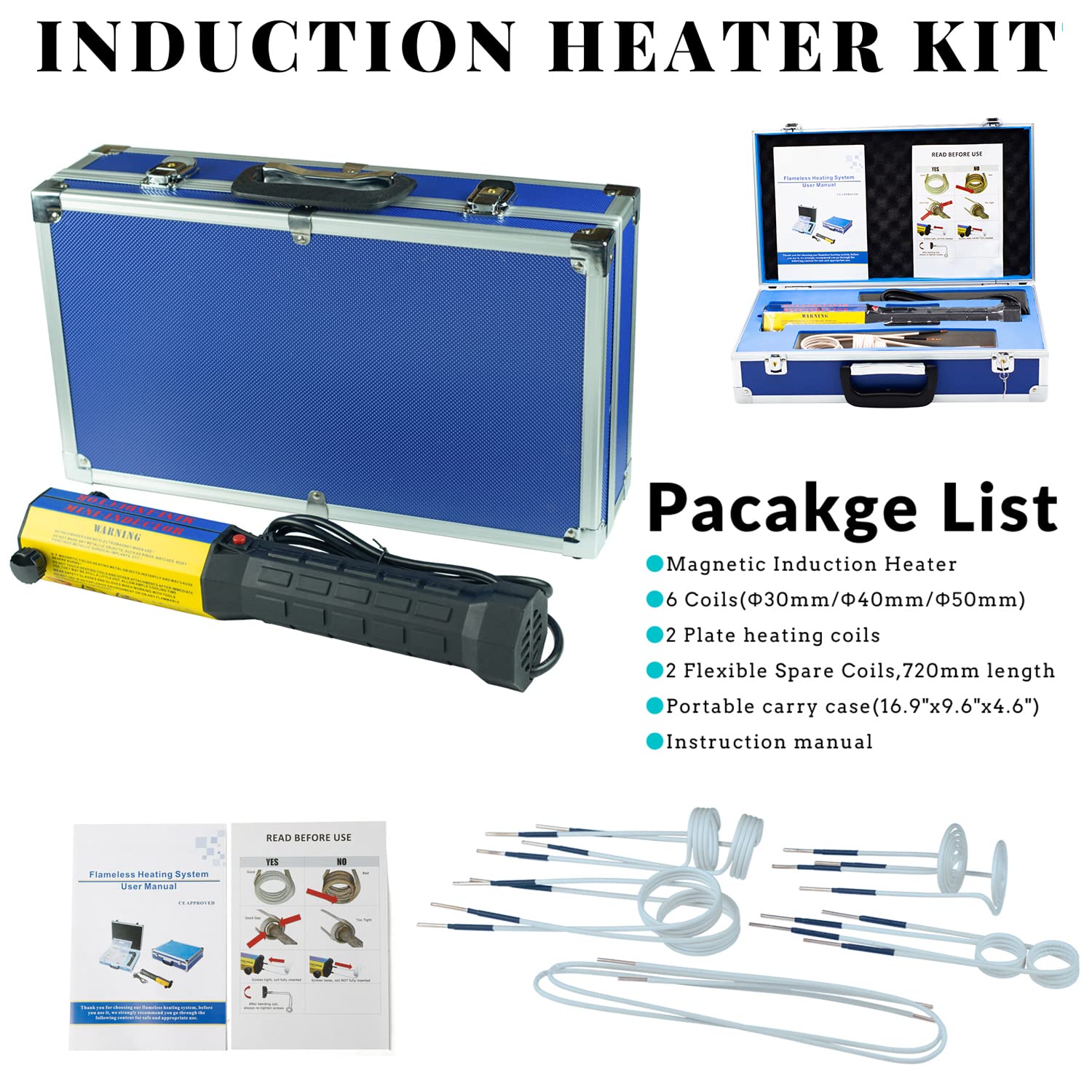 JWGUTS Induction Heater with 10 Pieces Coils 1000W 110V Magnetic Automotive Flameless Heating Handheld Bolt Removal Rusty Screw Removing Tool