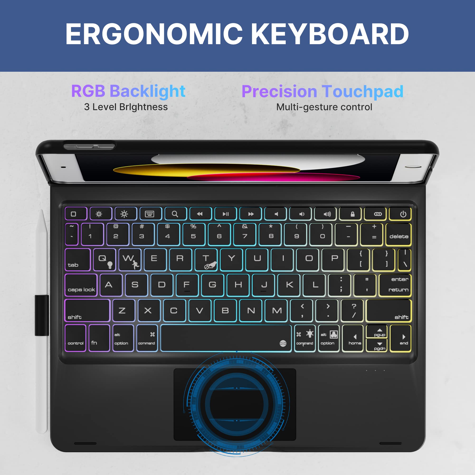 iPad 10.2 9th Generation Keyboard: iPad 8th 7th and iPad Air 3rd Gen iPad Pro 10.5 inch 10.2-inch 2021 2020 Rugged Combo Touch Smart Keyboard Case with Trackpad Backlit 360 Swivel Pencil Holder Black