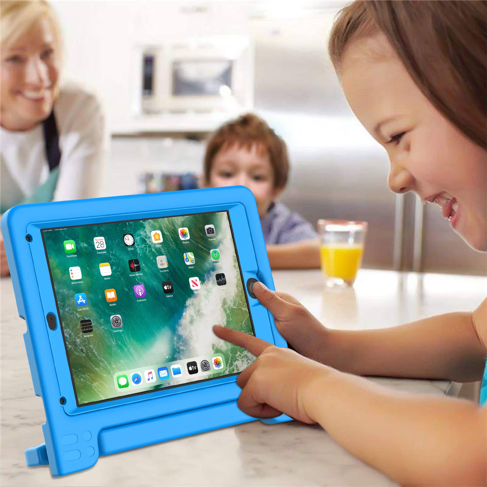 TIRIN 9.7-Inch Case, Kids Case for iPad 6th/5th Generation 2018/2017, iPad Air 1/2 & iPad Pro 9.7 Case with Built-in Screen Protector, Durable Shockproof Protective Cover with Convenient Handle, Blue
