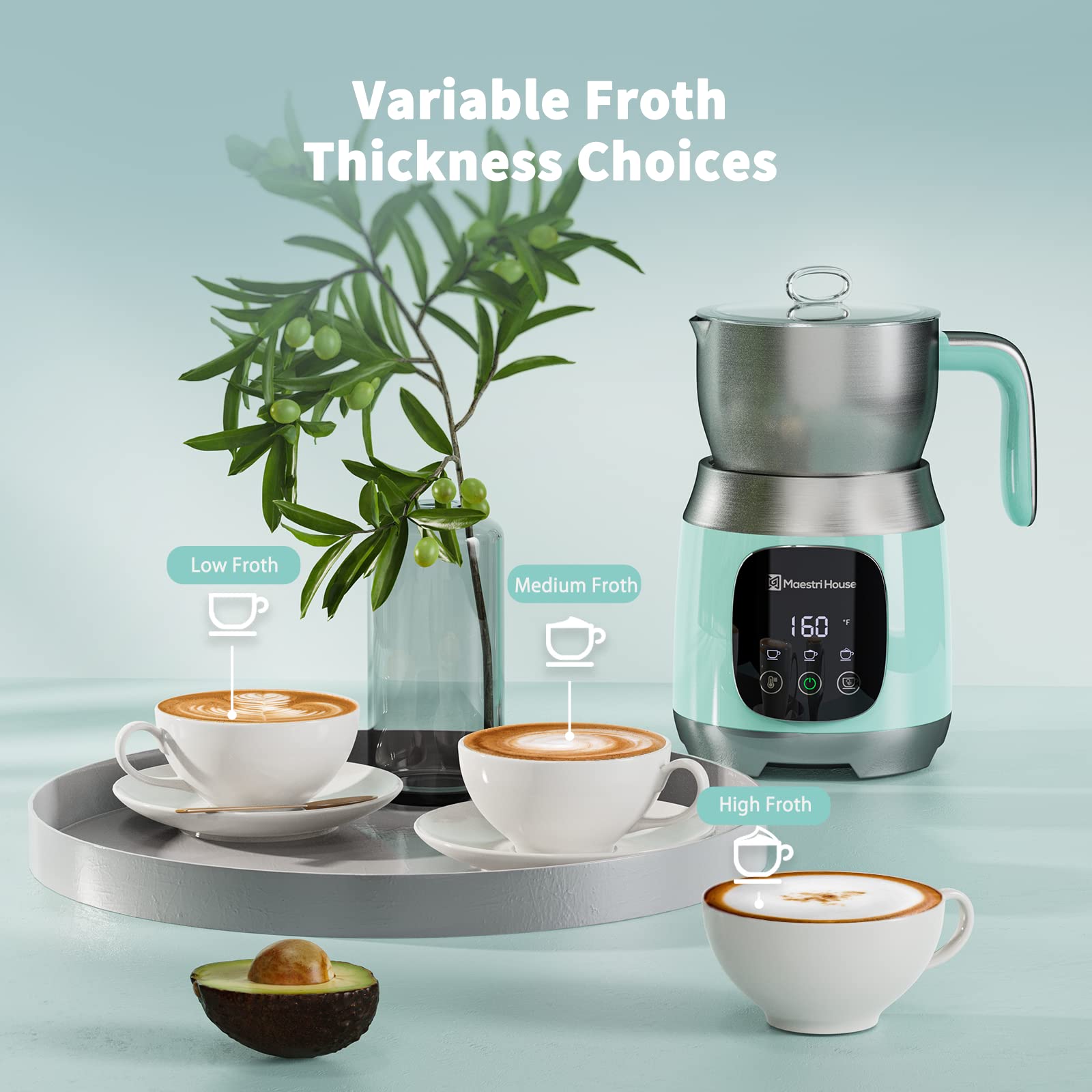Maestri House Milk Frother, Variable Temp and Froth Thickness Milk Frother and Steamer, 21OZ/600ML Smart Touch Control Milk Warmer, Dishwasher Safe, Memory Function for Latte Cappuccino, Hot Chocolate