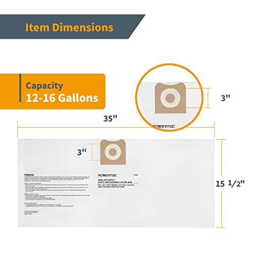 POWERTEC 75002P2 (4PK) Filter Bags for Ridgid VF3502 12-16 Gal Wet Dry Vacuum