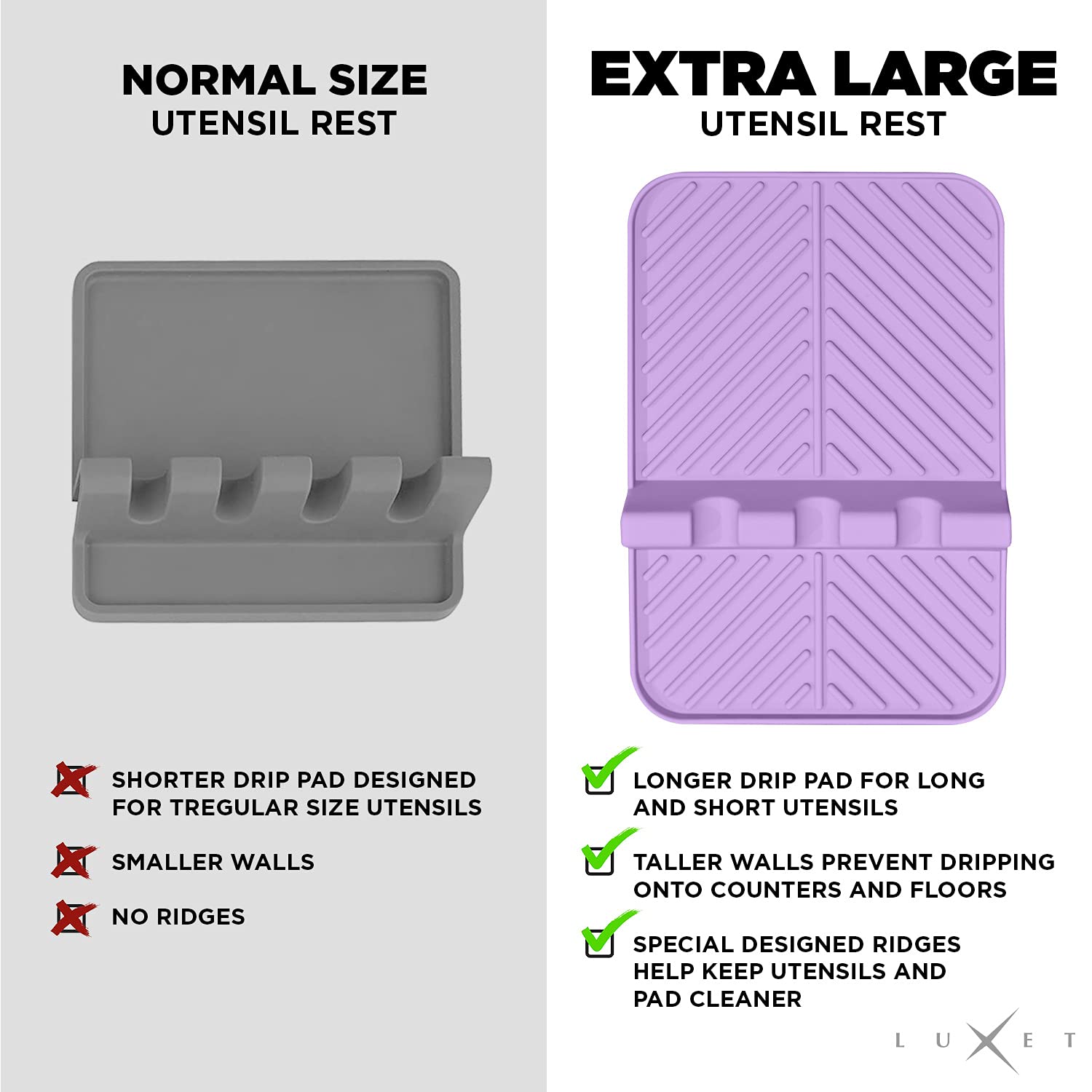 Luxet Updated Spoon Rest for Kitchen Counter, Heat-Resistant Silicone Utensil Rest for Countertop with Drip Pad,Non-Slip Spoon Holder for Stove Top Kitchen and Grill Utensil Holder Lid (Purple)