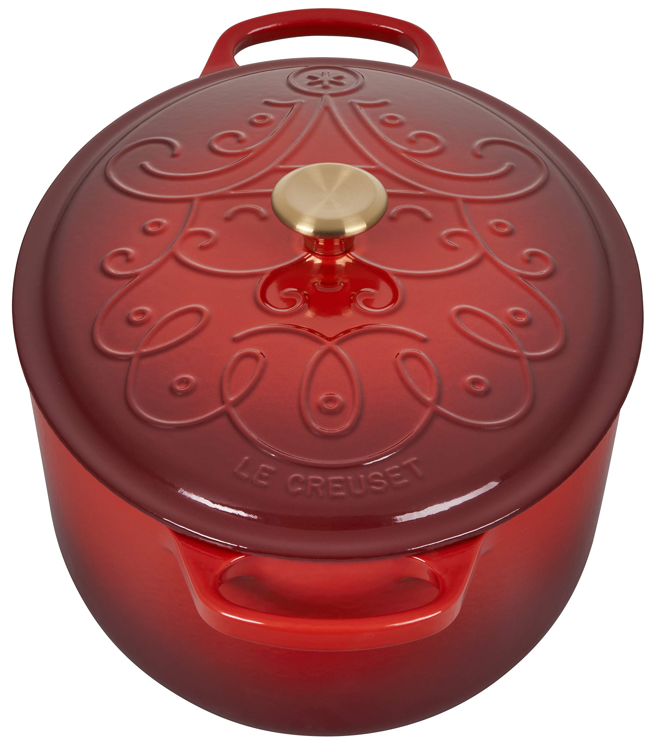 Le Creuset Noel Collection: Signature Cast Iron Oval Dutch Oven, 6.75 qt., Cerise Applique w/ Gold Knob
