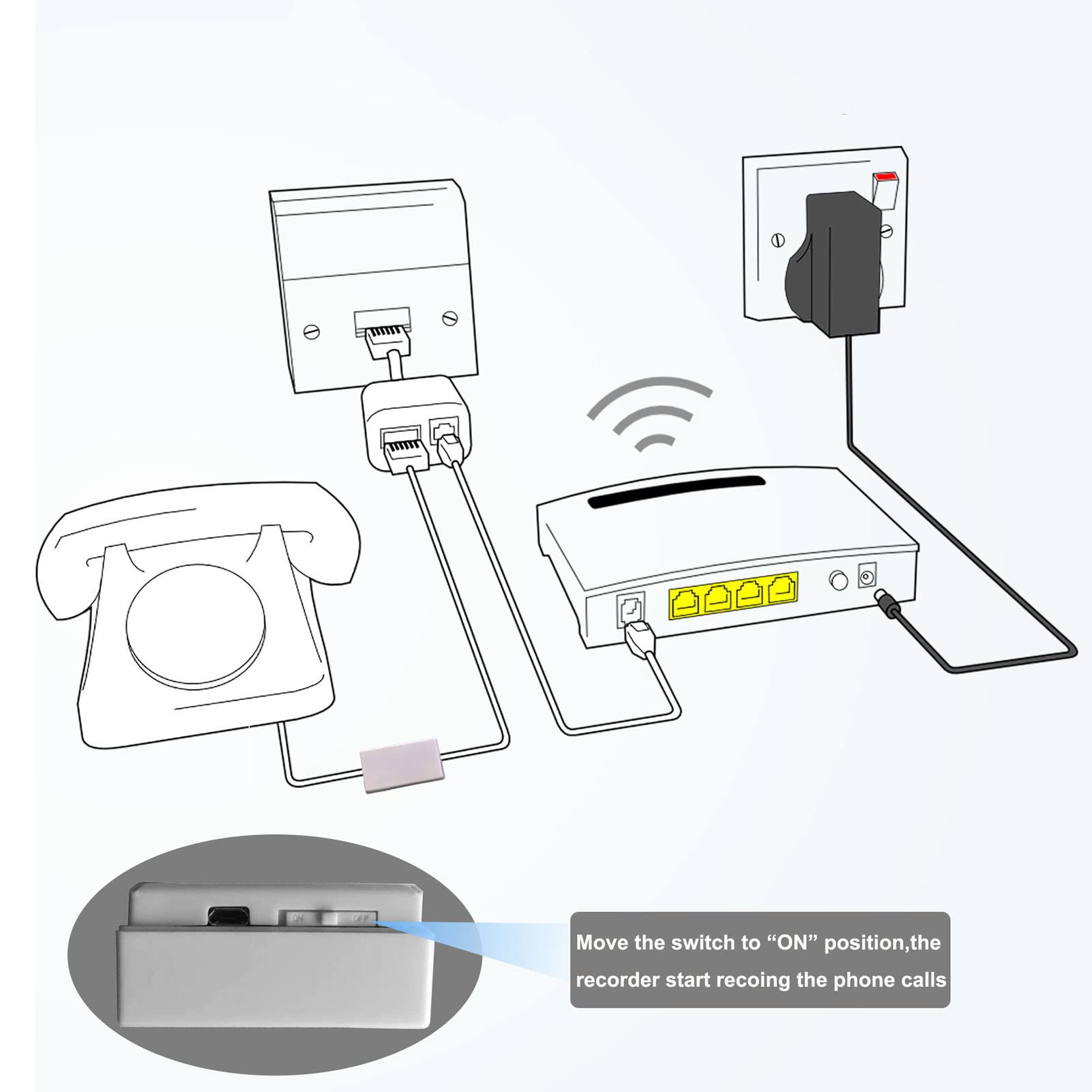RJ11Interface Fixed Landline Audio Data Acquisition Module Recording Box Phone Call Recorder First in First Out Mode