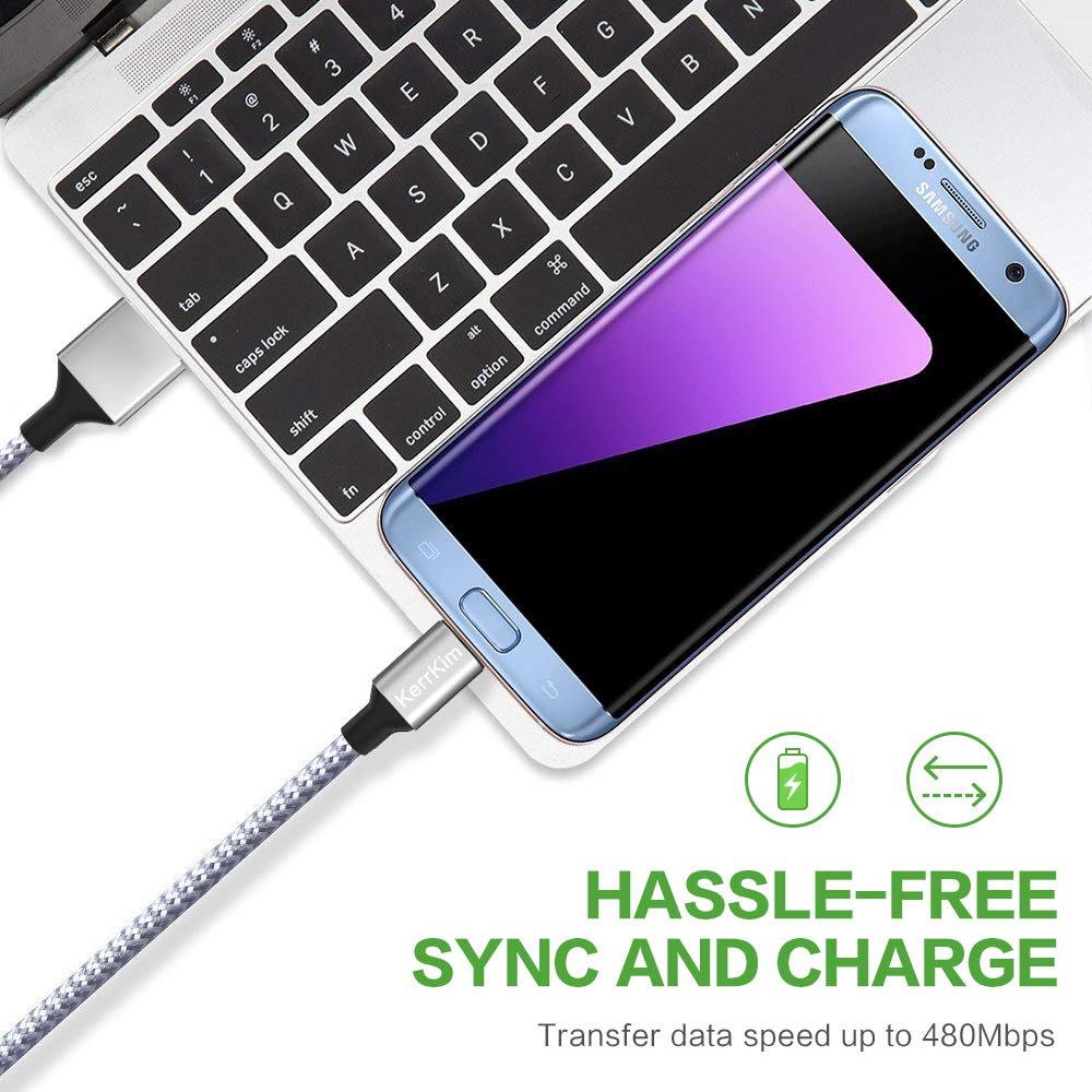 KerrKim Micro USB Cable, 2 Pack 6 FeeT Extra Long Nylon Braided Data Sync Transfer Cord Durable Android Charger Compatible with Samsung Galaxy S7 Edge S6 S5 Note 5 4 LG G4 Stylo 3 PS4 Camera Xbox