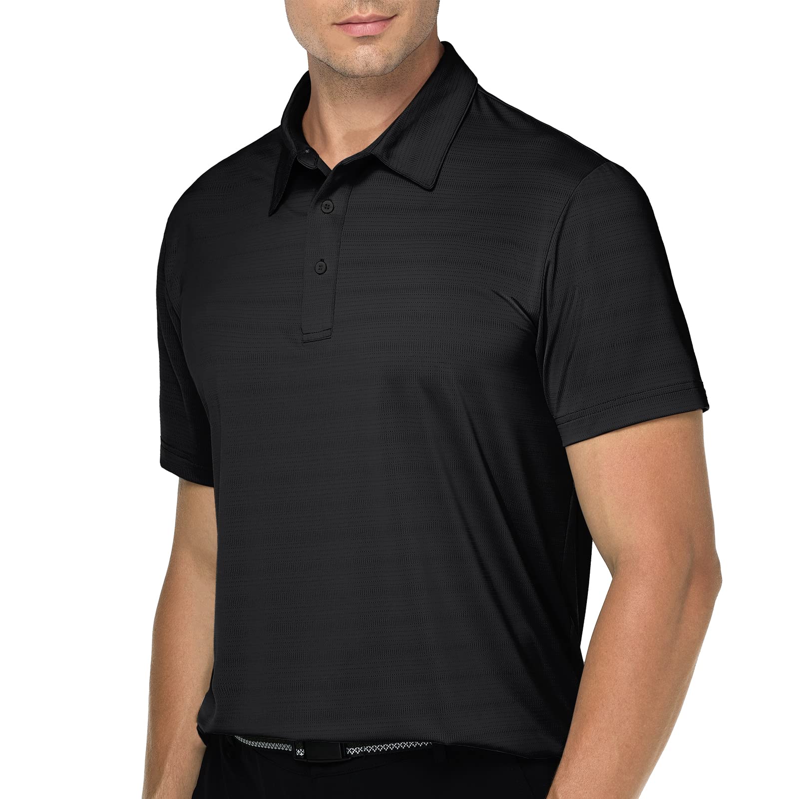 Mens Golf Polo Shirts Dry Fit Solid Collared Shirts Short Sleeve Performance Athletic Tennis T-Shirt Black M