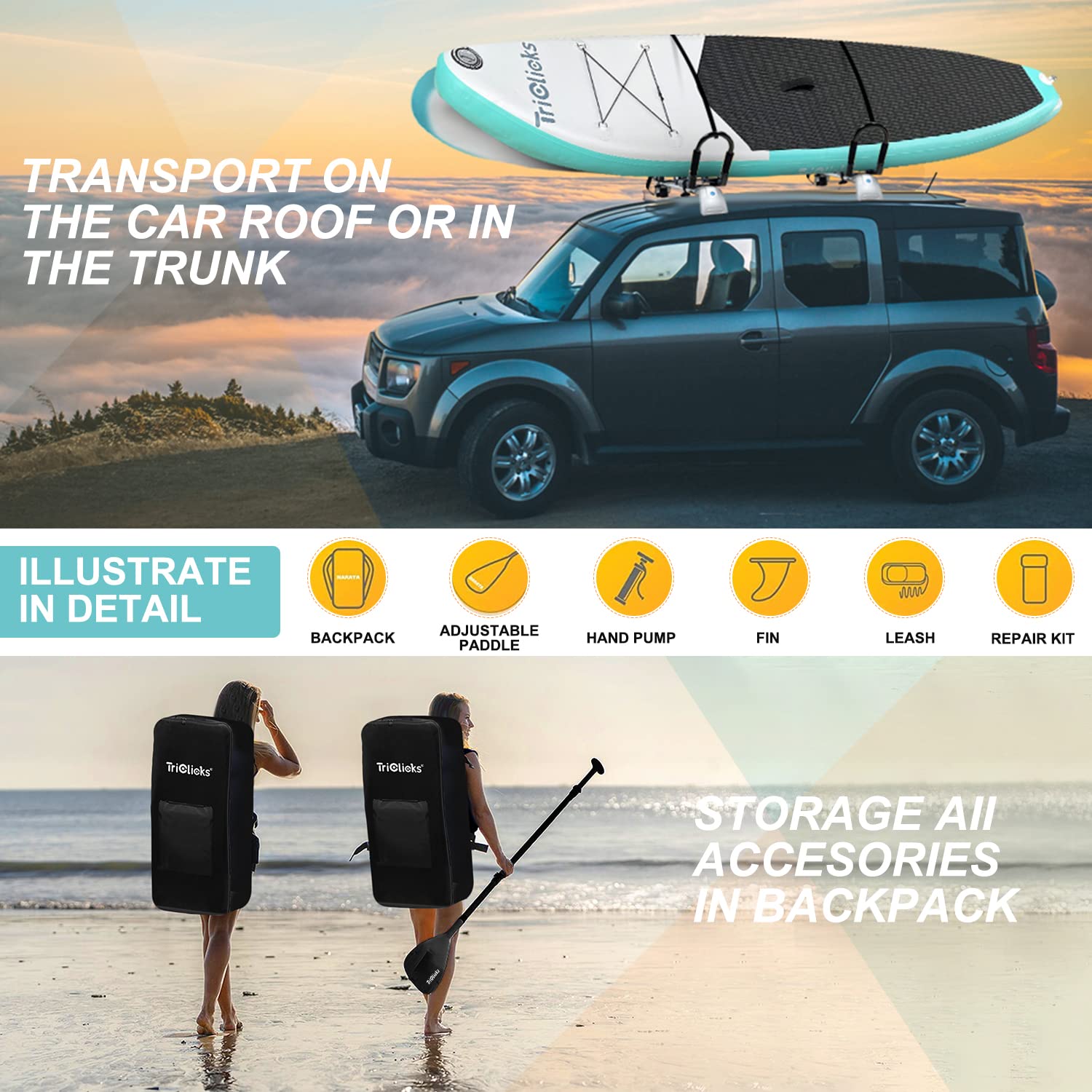 Inflatable Stand Up Paddle Board (6" Thick) with Premium SUP Accessories & Backpack | SUP for Paddling, Surf Control, Non-Slip Deck | Youth & Adult Standing Boat