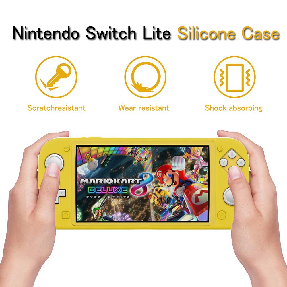 KenSera Case for Nintendo Switch Lite, Switch Lite Skin Accessories Kit Protective Light Slim Silicone Case Cover Shell Protector with Switch Lite Screen Protector (Yellow)