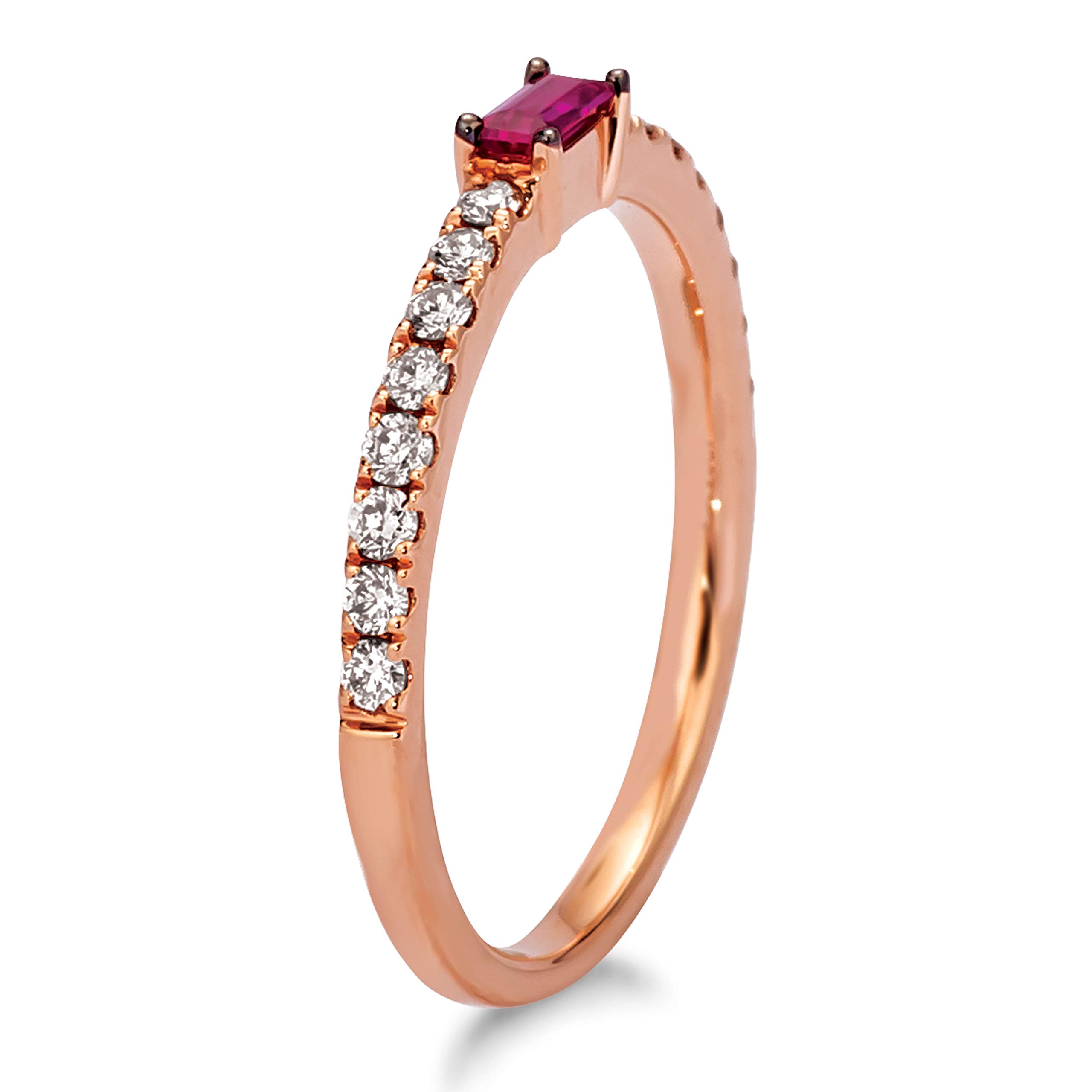 LE VIAN 1/4 Carat Diamond and Baguette Cut Red Ruby Stackable Band Ring for Women in 14k Rose Gold (Champagne Color, SI1-SI2, cttw) Anniversary Promise Ring Size 6.5