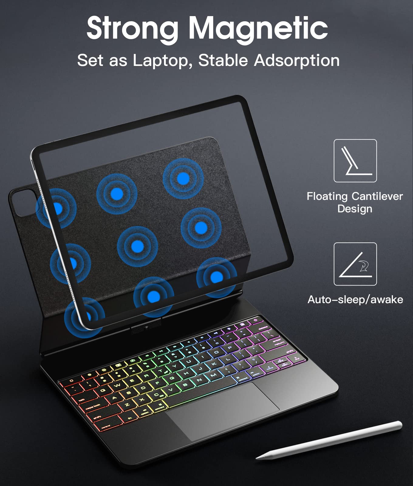 iPad Pro 12.9 Case with Keyboard-Magic Keyboard iPad Pro 12.9 Magnetic Floating Folio for iPad Pro 12.9 inch 6th,5th,4th,3rd Generation, Color Backlit Multi-Touch Trackpad Case Wireless Stand, Black