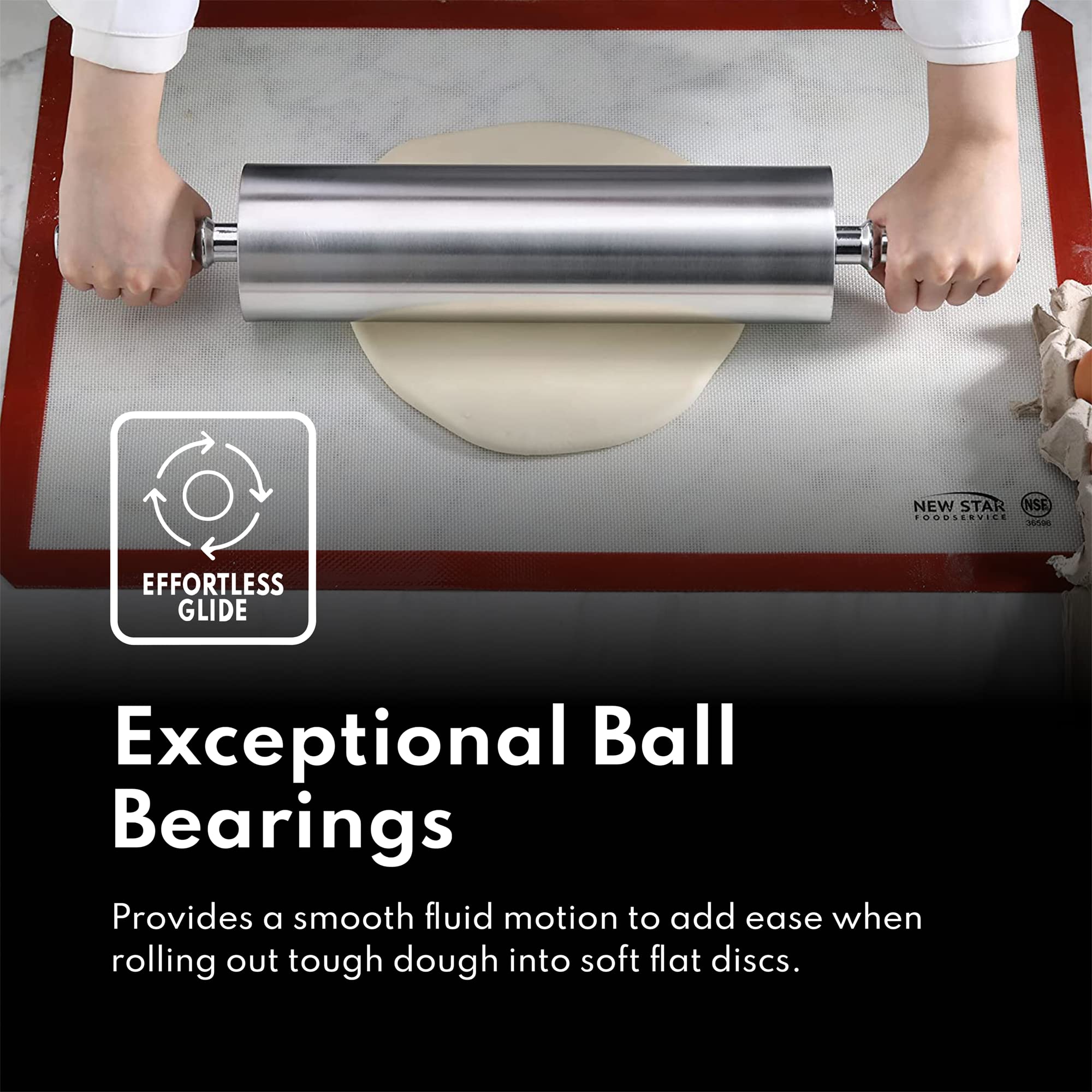 New Star Foodservice 37517 Extra Heavy Duty Restaurant Aluminum Rolling Pin, 15", Silver