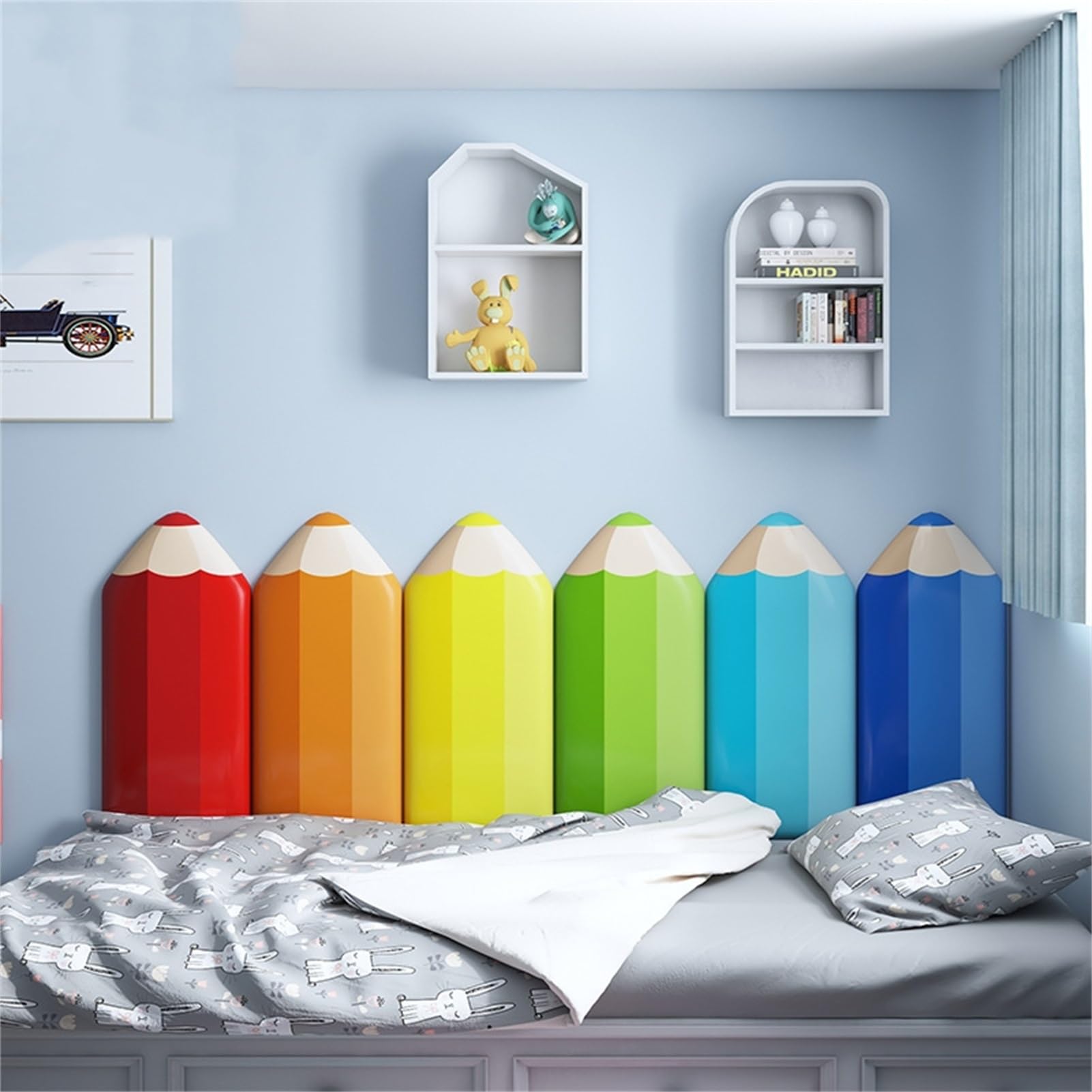 Kids Anti-Collision Wall Stickers, Pencil Shape Cartoon Wall Sticker, 3D Self Adhesive Foam Wall Panels, Bedside Protective Wall Padding, Waterproof Soft Wall Padding for Living Room Bedroom (Color :