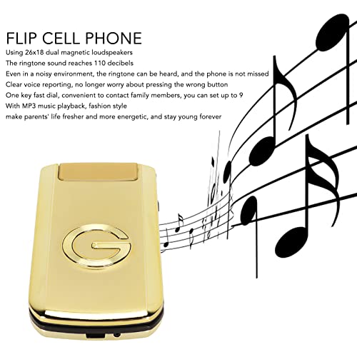 Zyyini G9000 Unlocked Flip Phone, 2.4inch Big Buttons Big Fonts Flip Mobile Phone for Seniors, Dual SIM Card, Loud Volume Speaker, with LED Flashlight, 4800mAh Battery, Gold