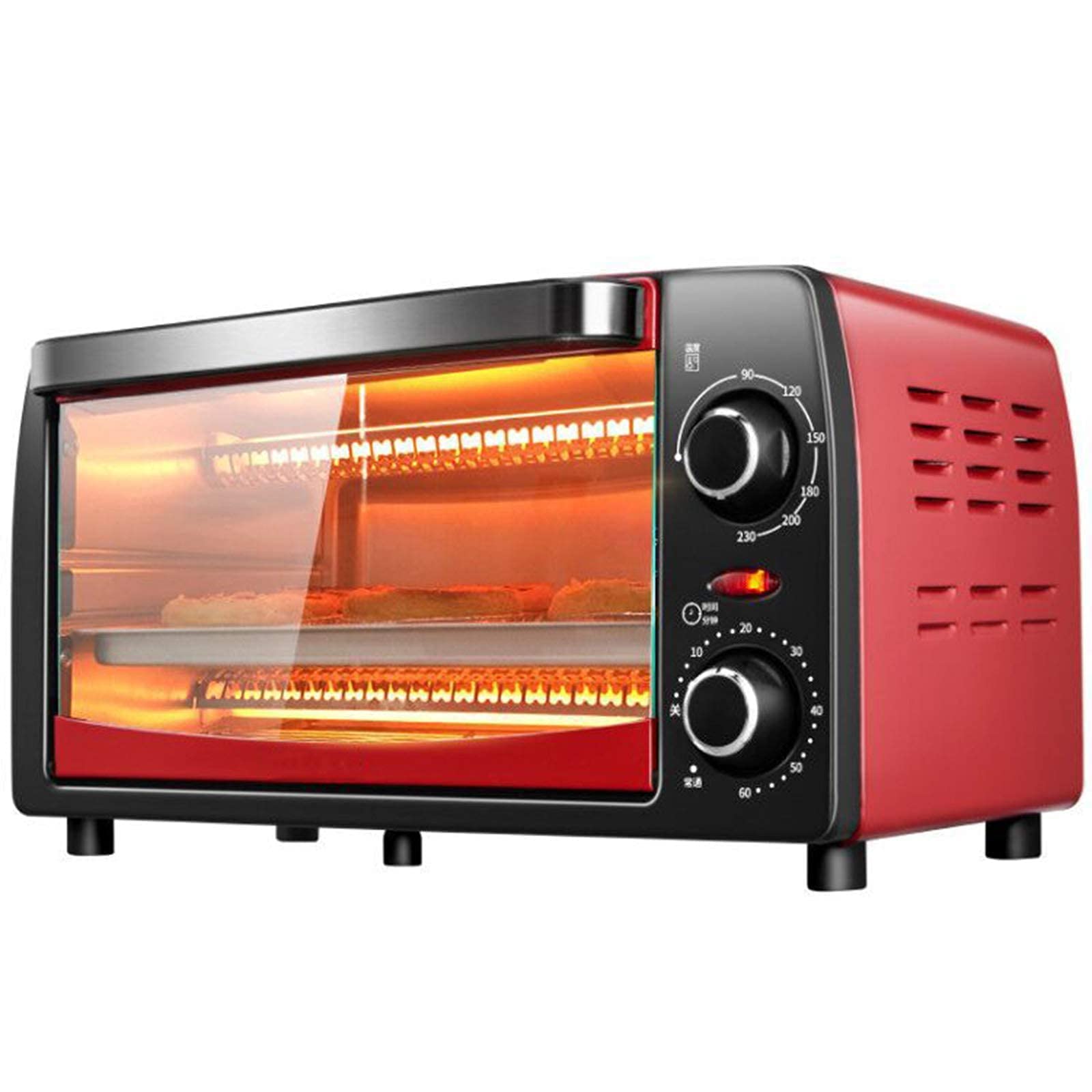 Household Intelligent 12L Electric Oven,Multifunctional Large Capacity Chicken Oven Microwave Oven with Bakeware Pizza Baking Mini Oven Red (Red) (Red)