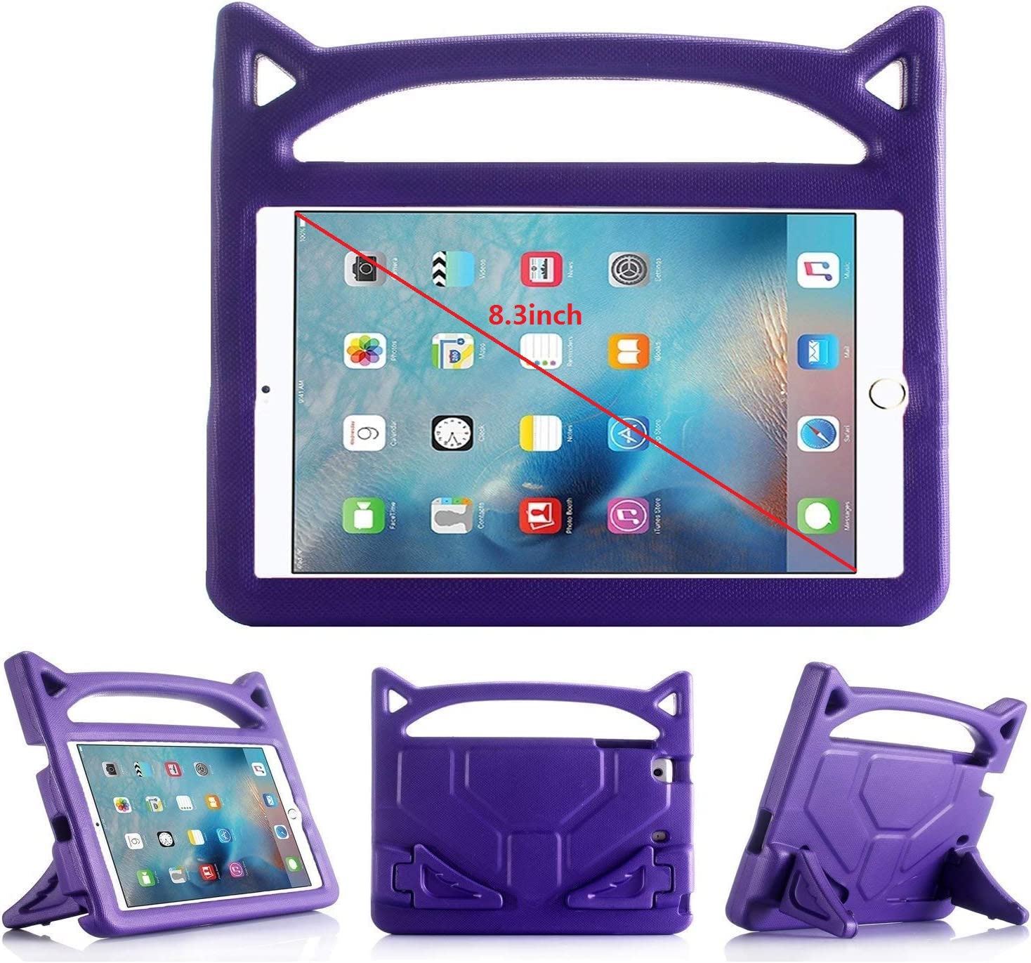 iPad Mini 6 Case for Kids : Safe Shockproof Protection for 8.3 inch Kid Proof + Ultra Lightweight + Comfort Grip Carrying Handle +Folding Stand-Purple
