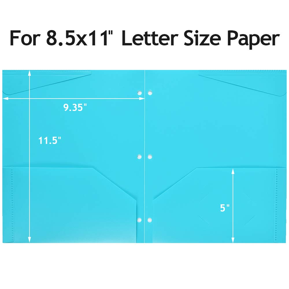 INFUN Heavy Duty Plastic Pocket folders with 3 Hole,Assorted Colors,Pack of 6