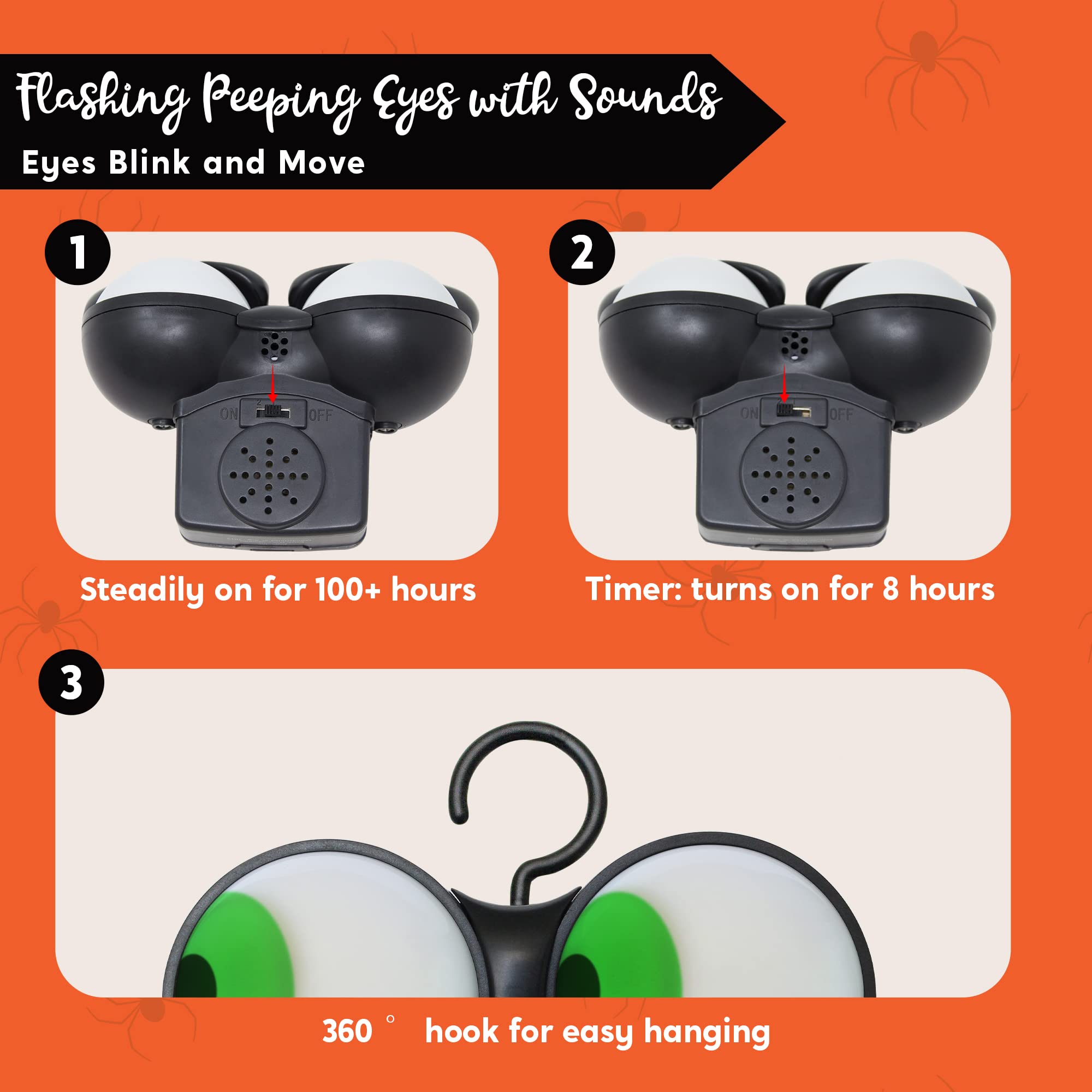 Joiedomi Halloween Flashing Peeping Eyes Lights (3 Pack); with Creepy Sound, Halloween Light Decorations, Outdoor Indoor Lawn Decor
