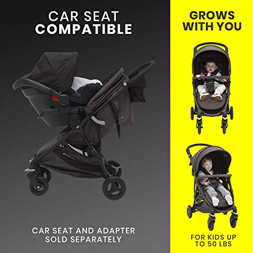 Jeep Gemini Stroller by Delta Children - Full of Features: Easy One-Hand Fold, Recline, Lightweight, Oversized Canopy, 2 Cup Holders, Shock Absorbing Frame, Grey Tweed