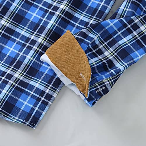 Mens Plaid Shirts with Contrast Long Sleeve Button Down Loose Fit Lapel Casual Shirt Basic Tees Baggy Top Spring Autumn