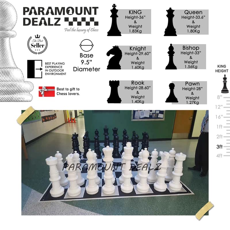 Paramount Dealz 3 Feet (37 Inches ) Giant Chess Pieces Set | Set of 32 Chess Pieces | Premium Plastic Giant Lawn Chess Piece Set