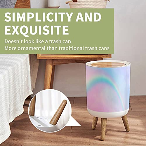 Small Trash Can with Lid Boho Rainbow fantasy magical landscape on sky abstract big volume texture Garbage Bin Round Waste Bin Press Cover Dog Proof Wastebasket for Kitchen Bathroom Living Room 1.8 Gallon