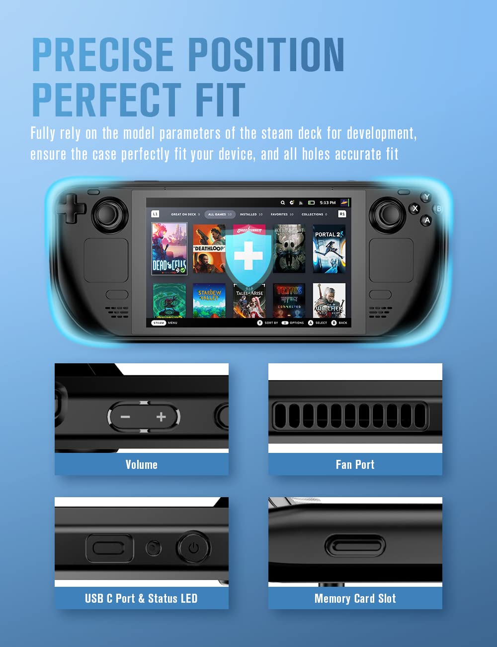 Protective Case for Steam Deck with 2-Pack Screen Protector, TOPVELO TPU Protective Cover Case with Anti-drop, Anti-slip Design, 9H Tempered Glass Film Easy Installation/Anti-Scratch ¨C Black
