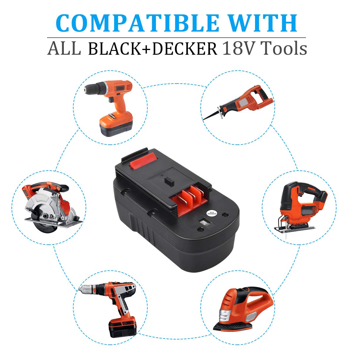 KeenPower 2 Pack HPB18 3.8Ah Ni-Mh Battery Black and Decker 18V Battery Replacement for HPB18 HPB18-OPE 244760-00 A1718 FS18FL FSB18 Firestorm Batteries for All B&D 18V Battery Replacement