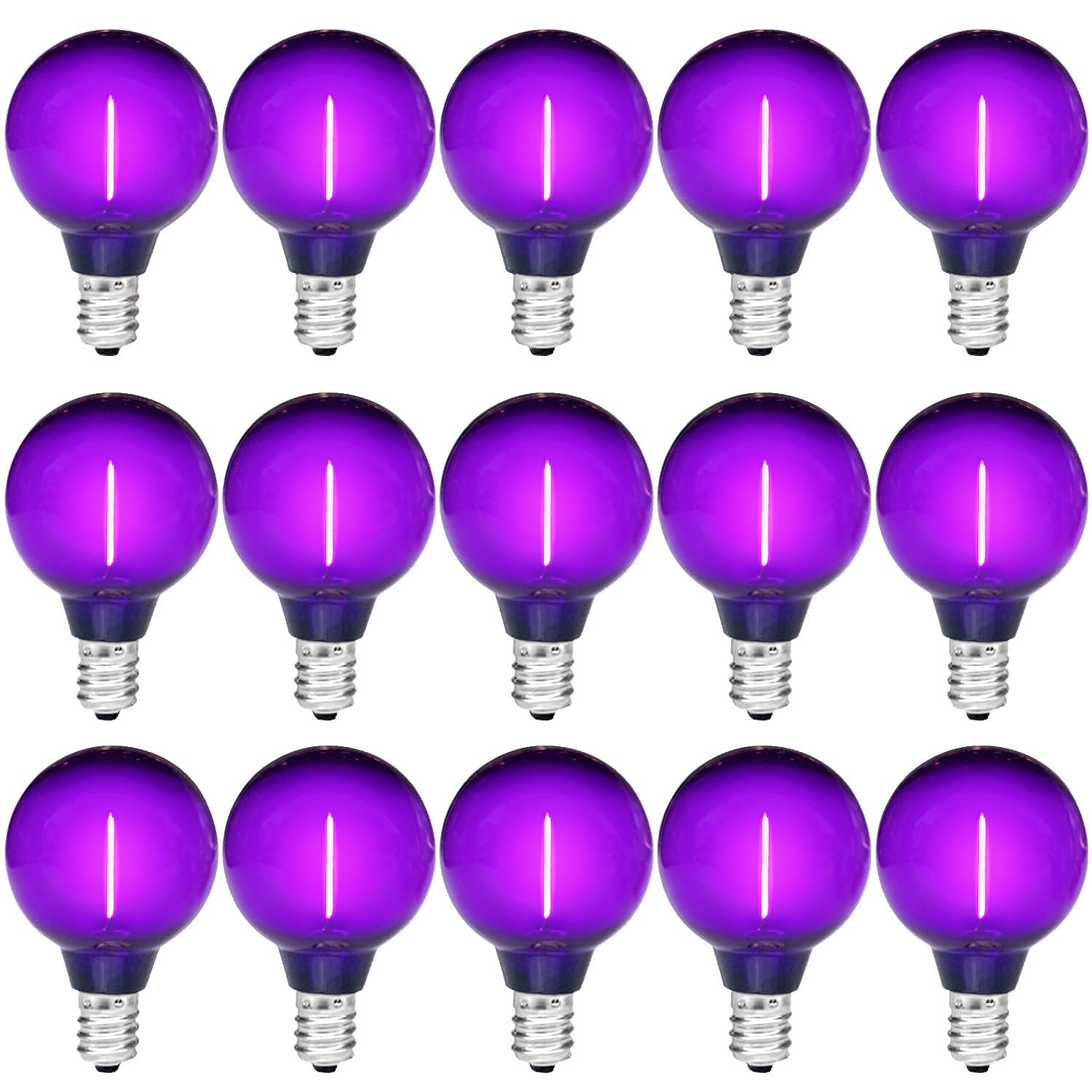 ZHZHLED Dark Purple Light Bulbs Plastic 1 Watt G40 LED Replacement Bulbs for Indoor Outdoor String Lights, Shatterproof Waterproof E12 Base Filament Edison Christmas Halloween Light Bulbs,15 Pack
